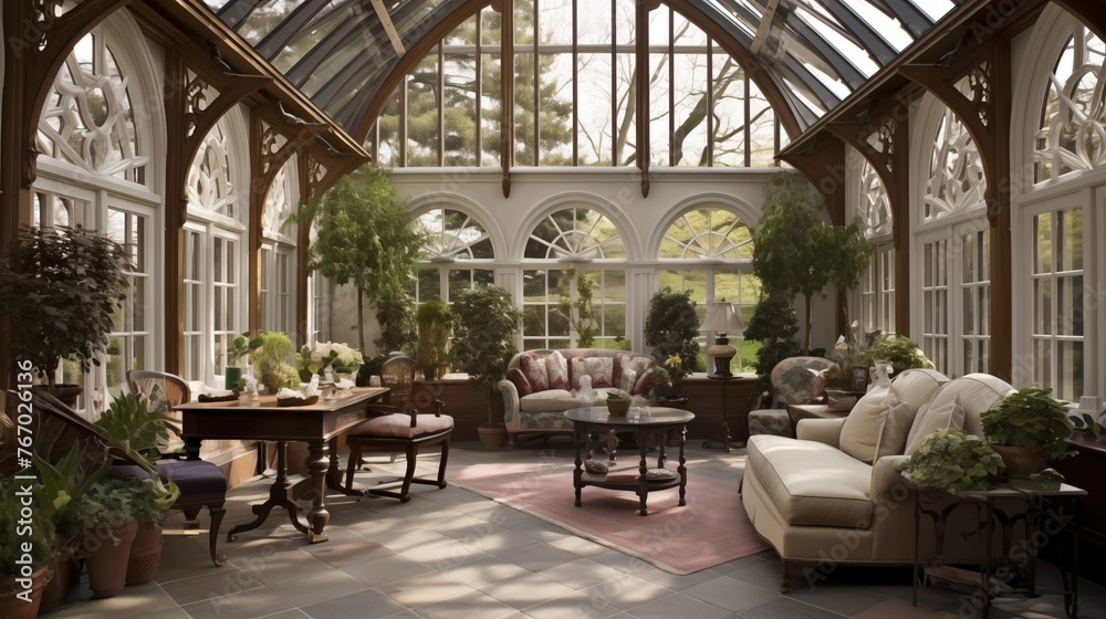 Charming English conservatory with custom glass ogee arched ceilings ...