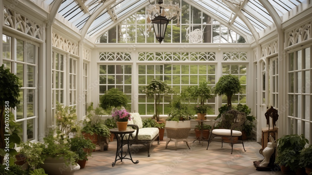 Charming English garden conservatory with custom arched glass roof ...