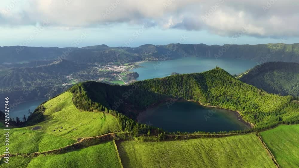 green mountains of Sao Miguel island in atlantic ocean, Azores ...