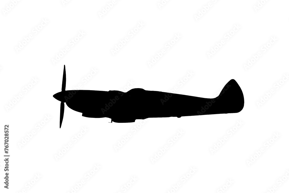 Silhouette of the ww2 fighter plane. Flying world War II vintage ...