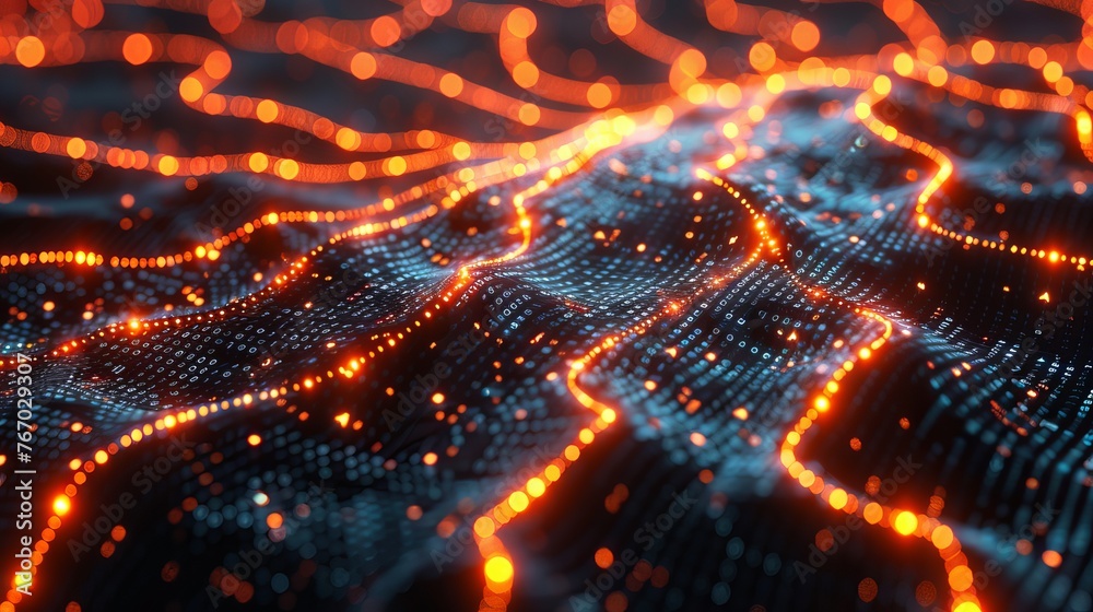 3D illustration depicting an artificial neuron in the context of artificial intelligence, with ...