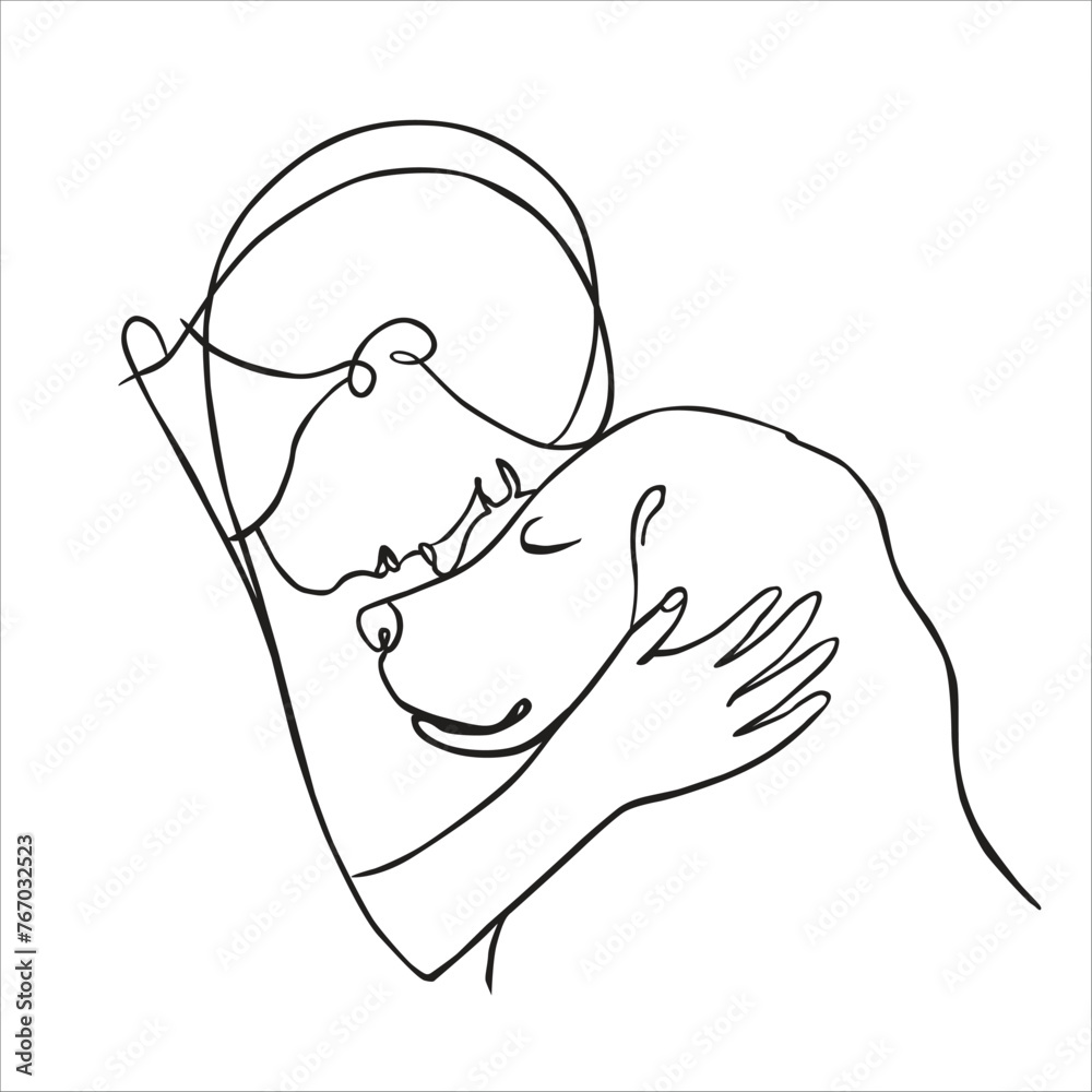 Friendship between human and animal in line art style vector. Dog with ...