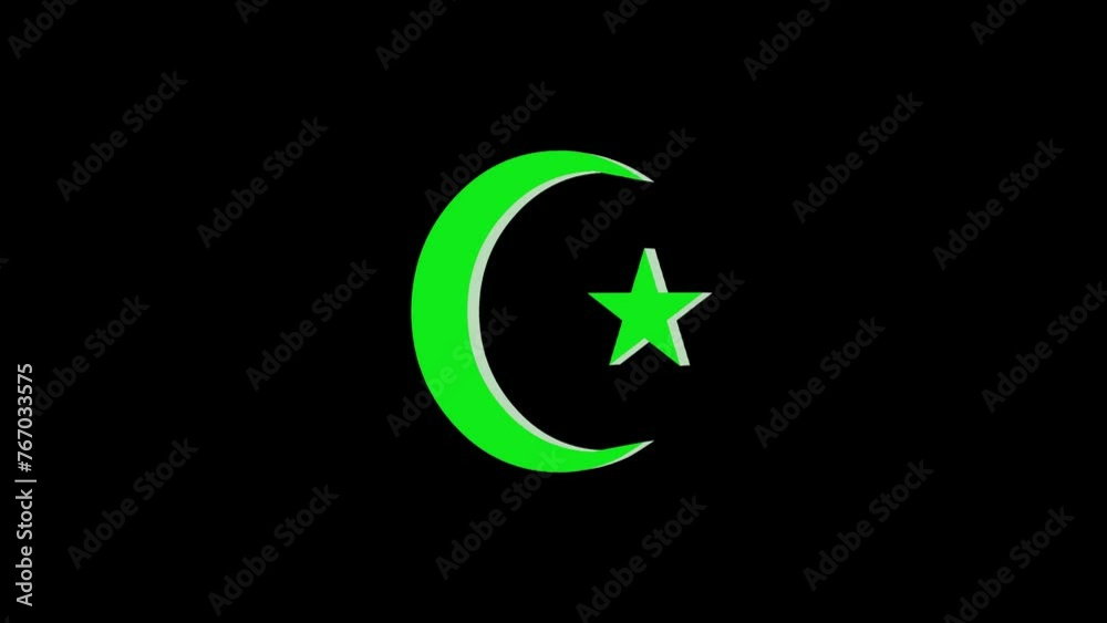 3d star and crescent symbol logo icon loopable rotated green color ...