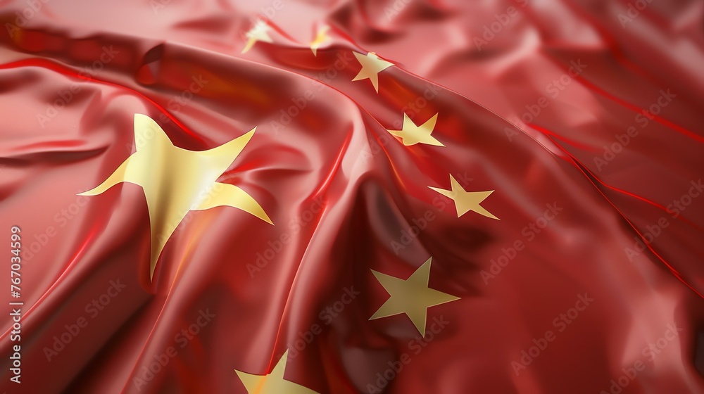 A beautiful flag of China. The flag is red with five gold stars in the ...
