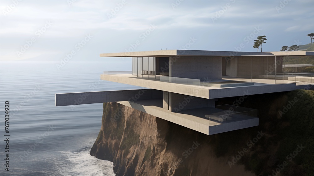 Contemporary cliffside concrete home masterpiece with cantilevered ...