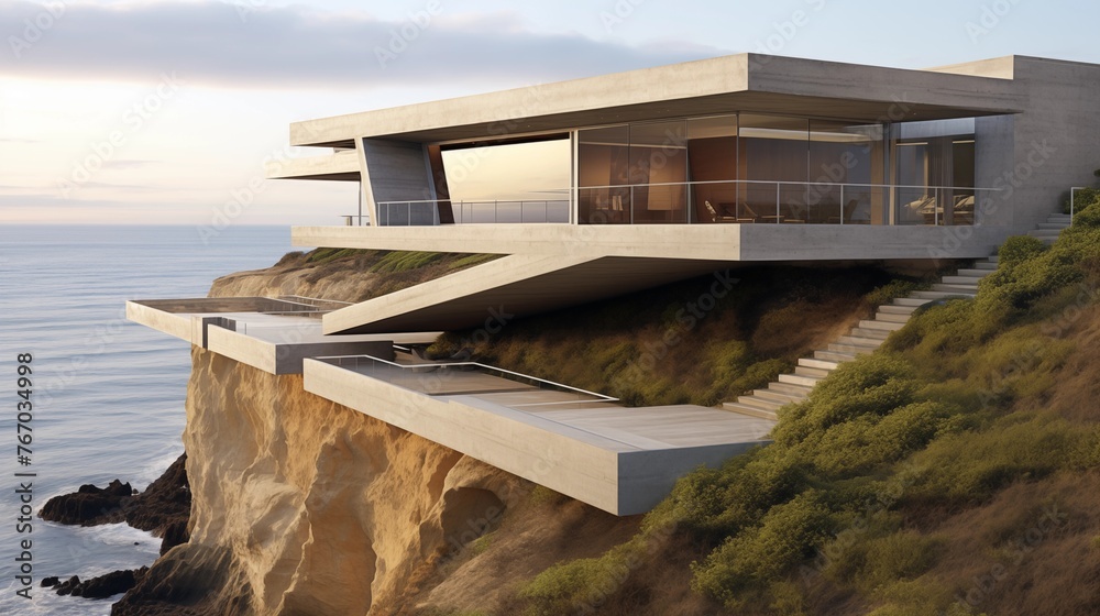 Contemporary cliffside concrete home masterpiece with cantilevered ...