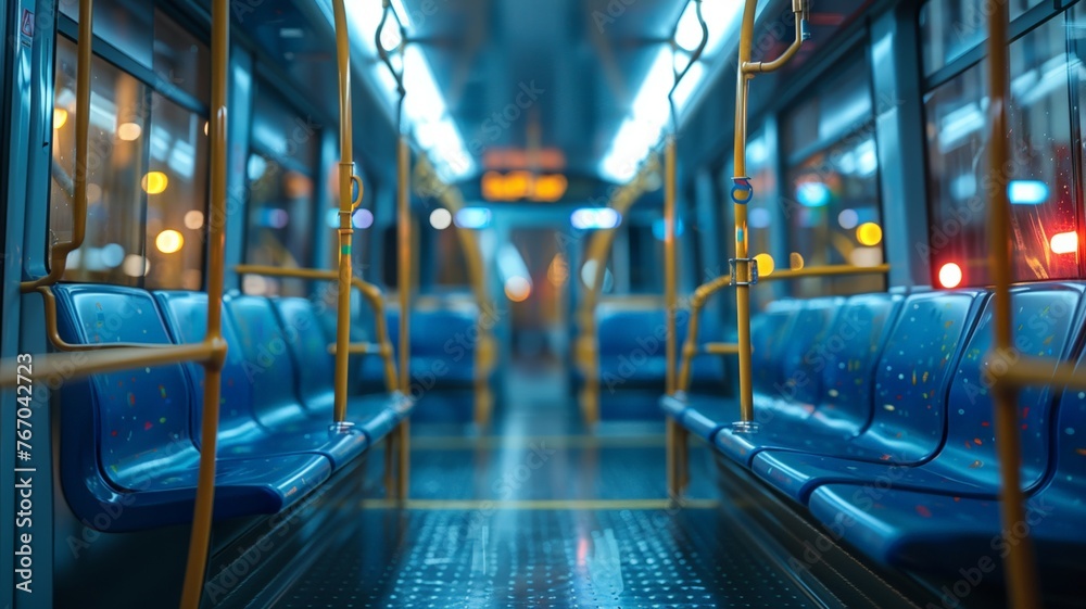 Public transport interior with red seating offering a glimpse into ...