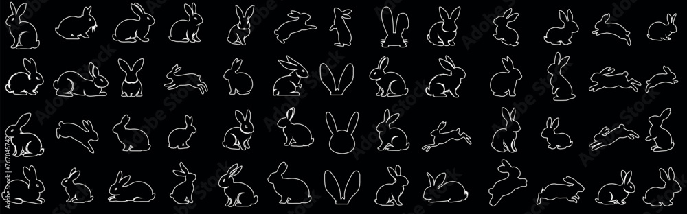 Rabbit line art vector illustration set, perfect for Easter, spring ...