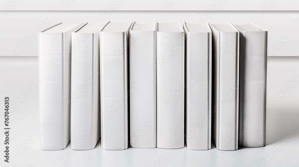 Mock-up of many book spines in various thickness and height with blank ...