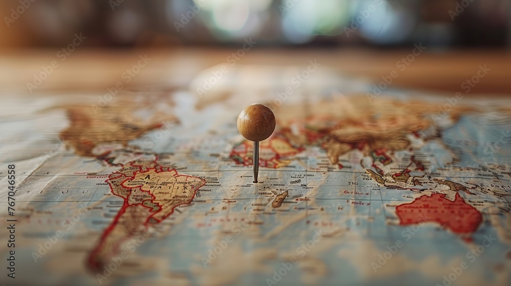 Draw-pin inserted into a real map, identifying the final destination ...