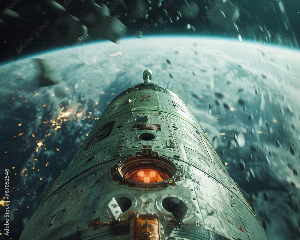 Capture the essence of recent space exploration milestones from a rear ...