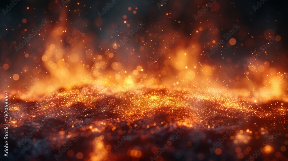 Animated abstract background in 4K of fiery orange glowing particles ...