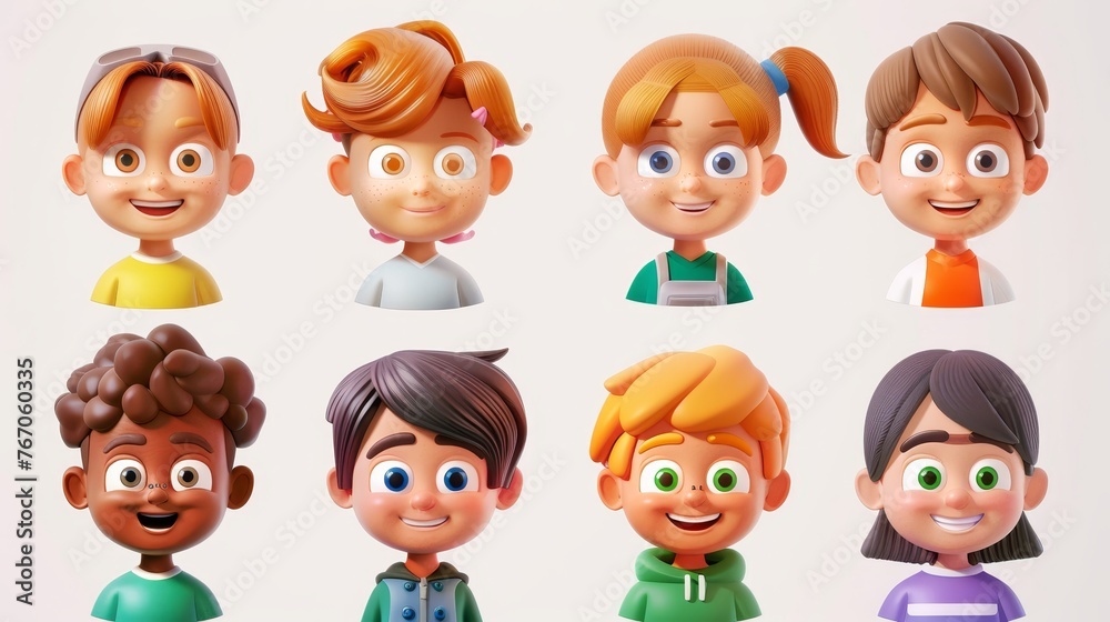 A set of 3D avatars, a school teen boy and girl cartoon character, a ...