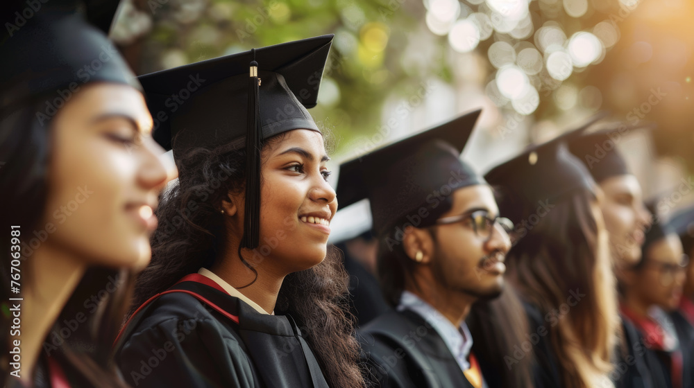 Portraits of multicultural graduates in school wearing their graduation ...