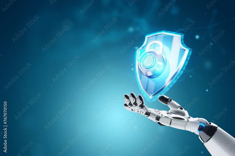 Artificial intelligence, robot, shield and lock with fingerprint ... Artificial intelligence, robot, shield and lock with fingerprint ...