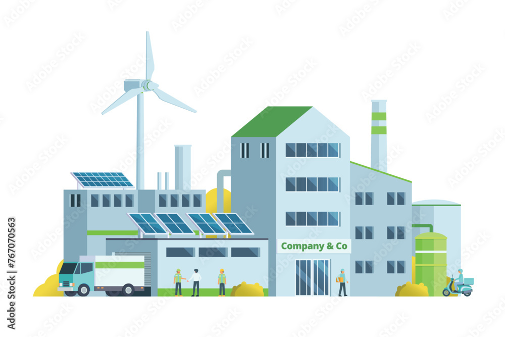 Green factory building illustration, vector elements for city and ...