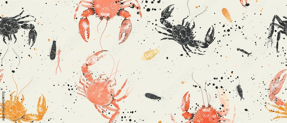 With a prawn, king crab, crawfish, and muscles modern seamless pattern ...