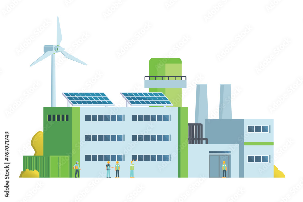 Green factory building illustration, vector elements for city and ...