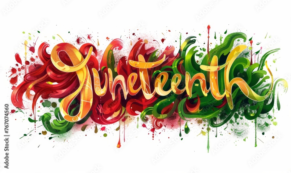Juneteenth - lettering on abstract painted splash background. Modern ...