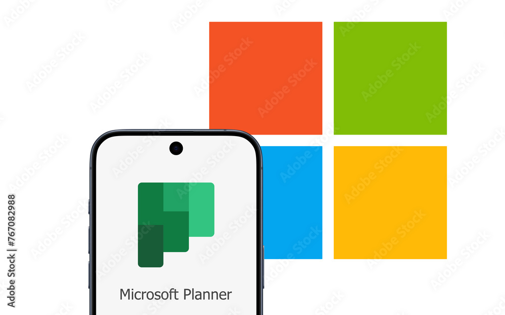 Microsoft Planner logo is displayed on a modern smartphone, Microsoft ...