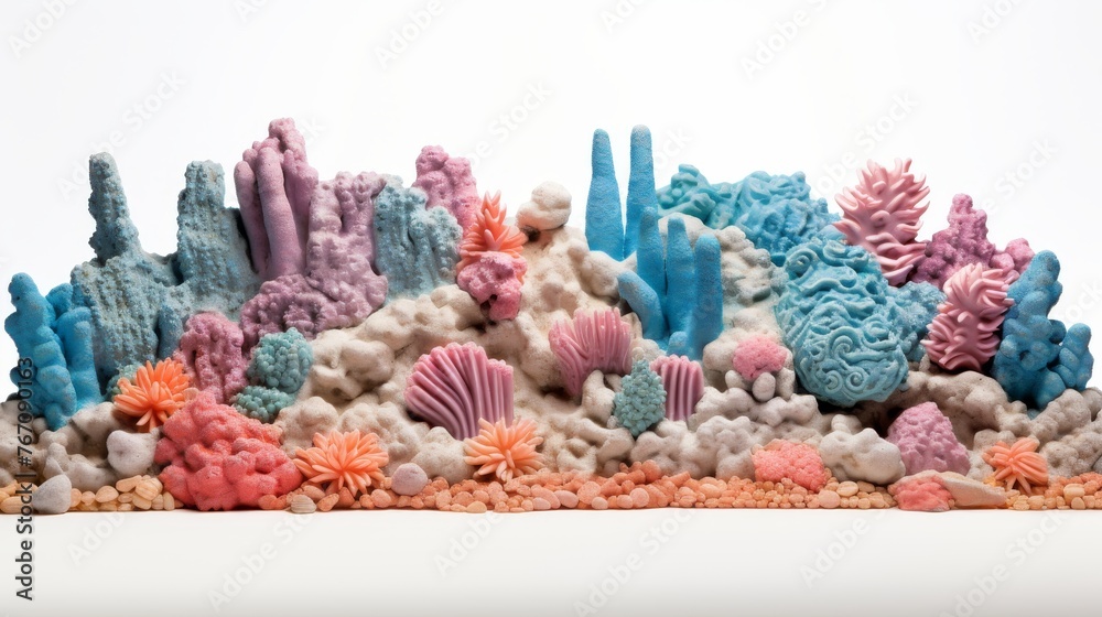 Coral reef border on white background marine life illustration for ...