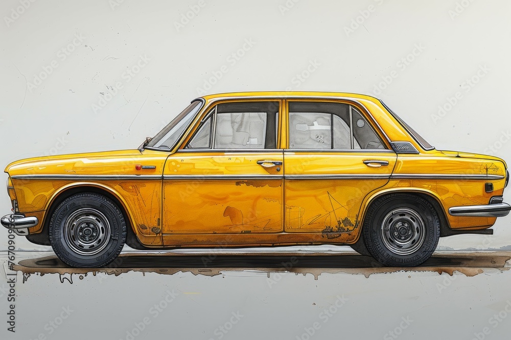 White background, yellow car, kids drawing Stock Illustration | Adobe Stock