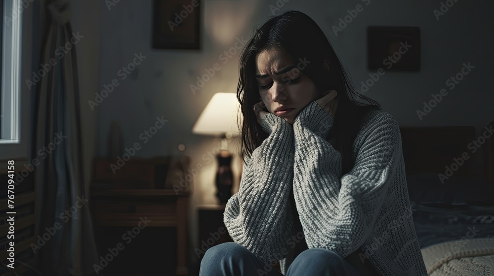 Panic attack in public place. Woman having panic disorder in city ...