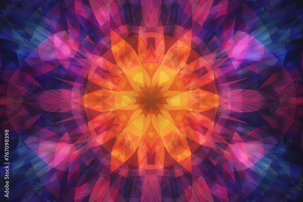 Psychedelic kaleidoscope pattern with vibrant colors and geometric ...