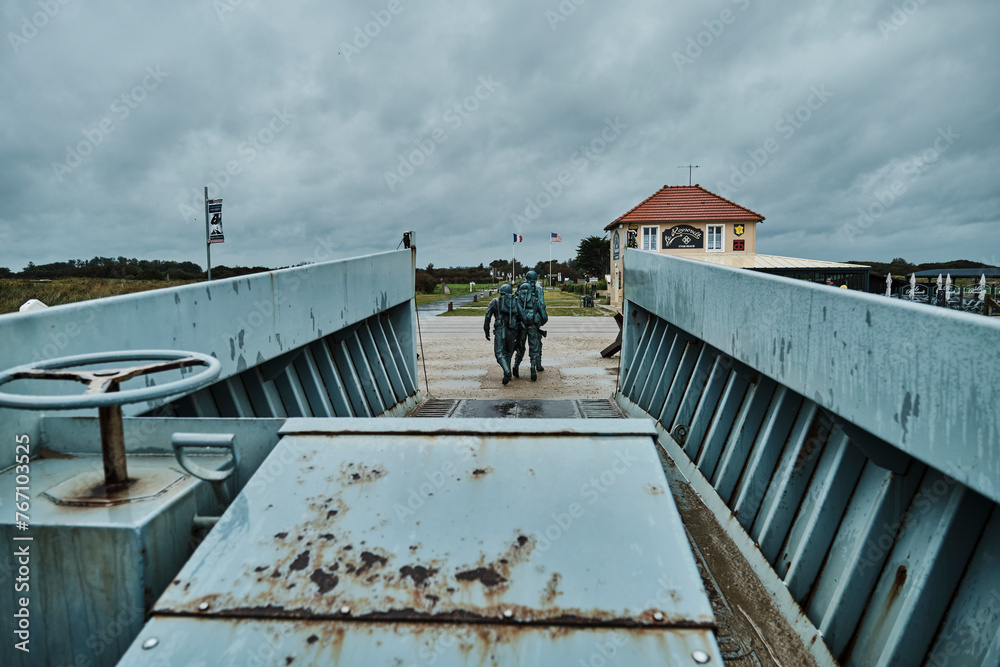 Higgins Boat landing ferry Memorial Monument at Utah Beach, the place ...