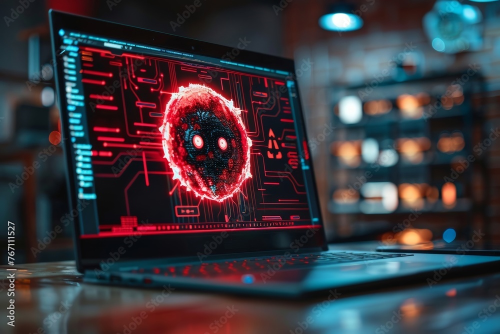 Close-up of a computer monitor showing a pop-up alert, featuring a ...