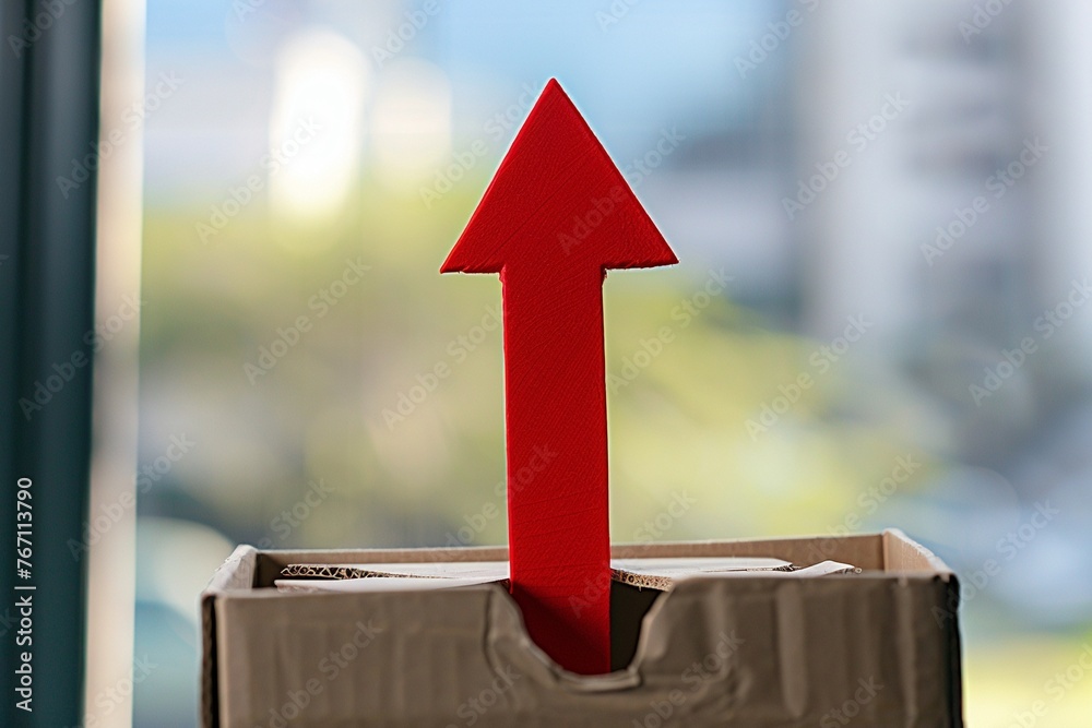 Foto de An inspiring scene of a red arrow breaking out of a box ...