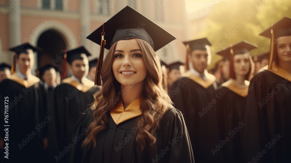 Happy graduating international students wearing bachelor gowns and ...