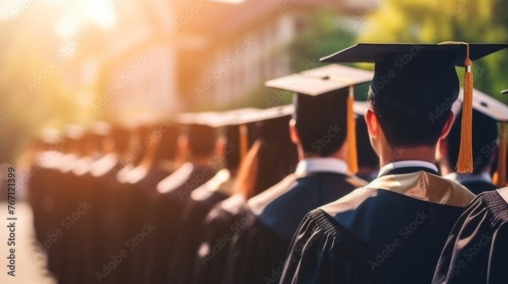 Happy graduating international students wearing bachelor gowns and ...