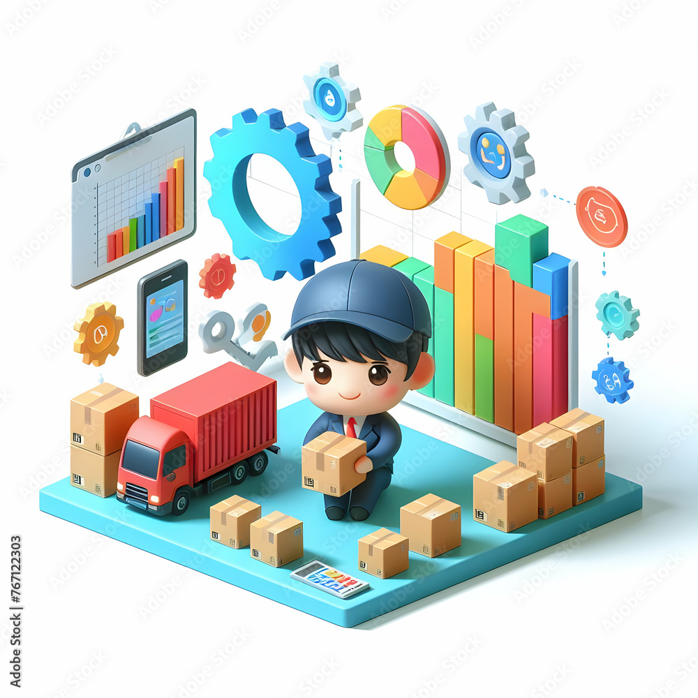 3D flat cute chibi icon for Operational Risk Analyst in Logistics with ...