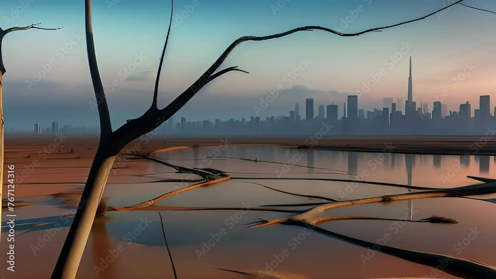 3d animated video footage of A barren field with cracks in the ground ...