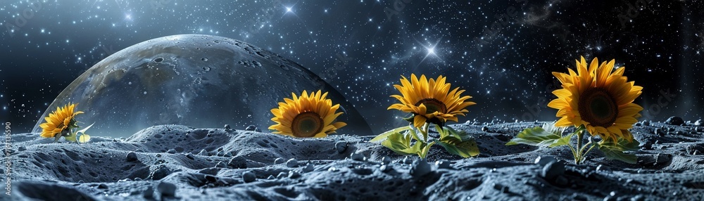 The serene beauty of sunflowers on the moon captured in an editorial ...
