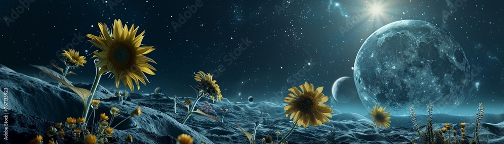 The serene beauty of sunflowers on the moon captured in an editorial ...