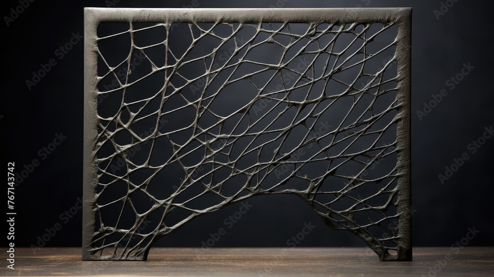 an intricate metal mesh stand with an abstract design, the image could ...