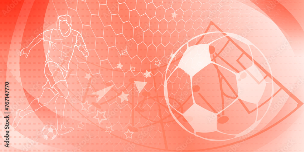 Football themed background in red tones with abstract meshes and curves ...