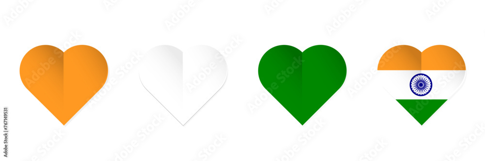 India flag in heart shape. Set of hearts with Indian flag colors ...