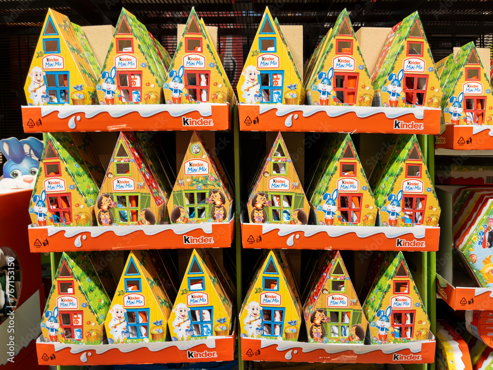 Kinder Chocolate House Shaped Boxes on Store Shelf Stock Photo | Adobe ...