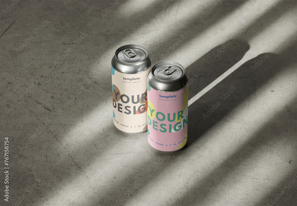 Mockup of two customized 16 oz drinks cans Stock Template | Adobe Stock
