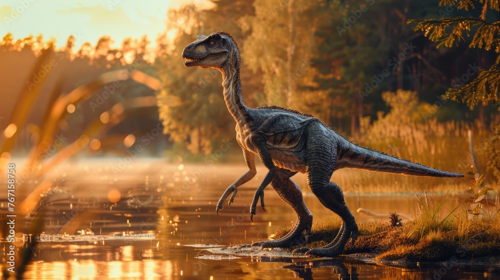 AI-generated majestic dinosaurs in a prehistoric landscape. Raptor ...