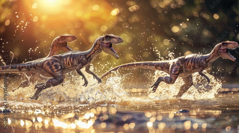 AI-generated majestic dinosaurs in a prehistoric landscape. Raptor ...