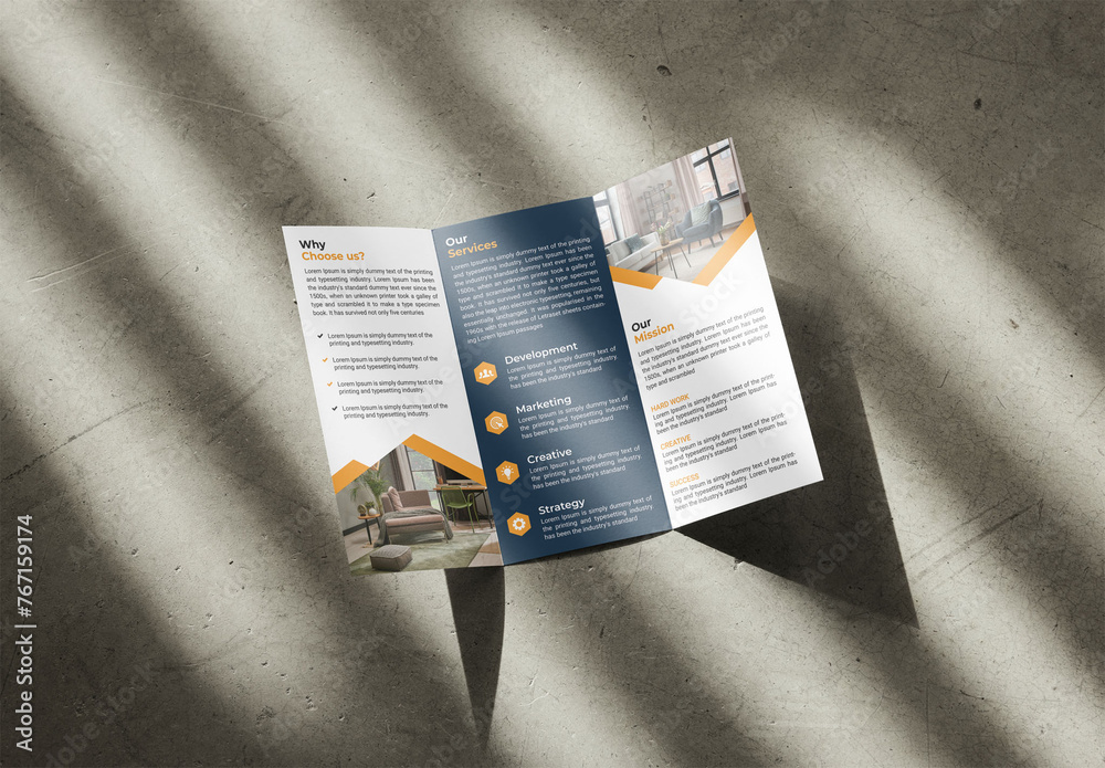 Mockup of customized A4 tri-fold open leaflet Stock Template | Adobe Stock