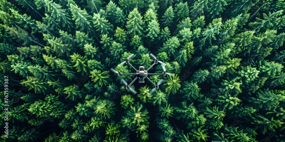 Forest carbon sequestration project with drones monitoring tree growth ...