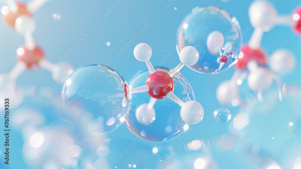 Vibrant illustration of a water molecule, H2O, with oxygen and hydrogen ...