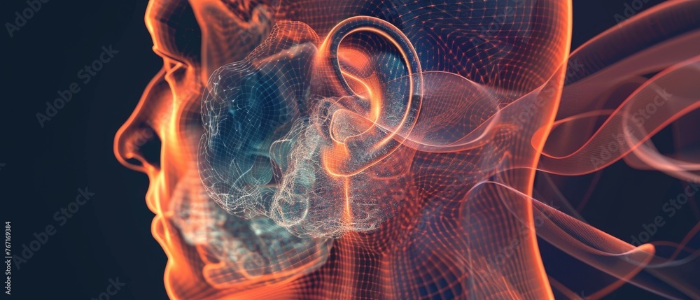 Visualization of the vestibular system within the ear, highlighting its ...