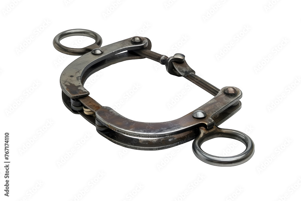 A single handcuff, highlighting the tools used for detention and law ...