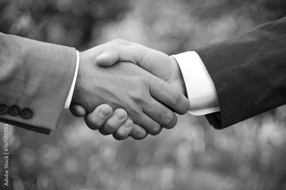 Two men shake hands in a business meeting. The handshake is a symbol of ...